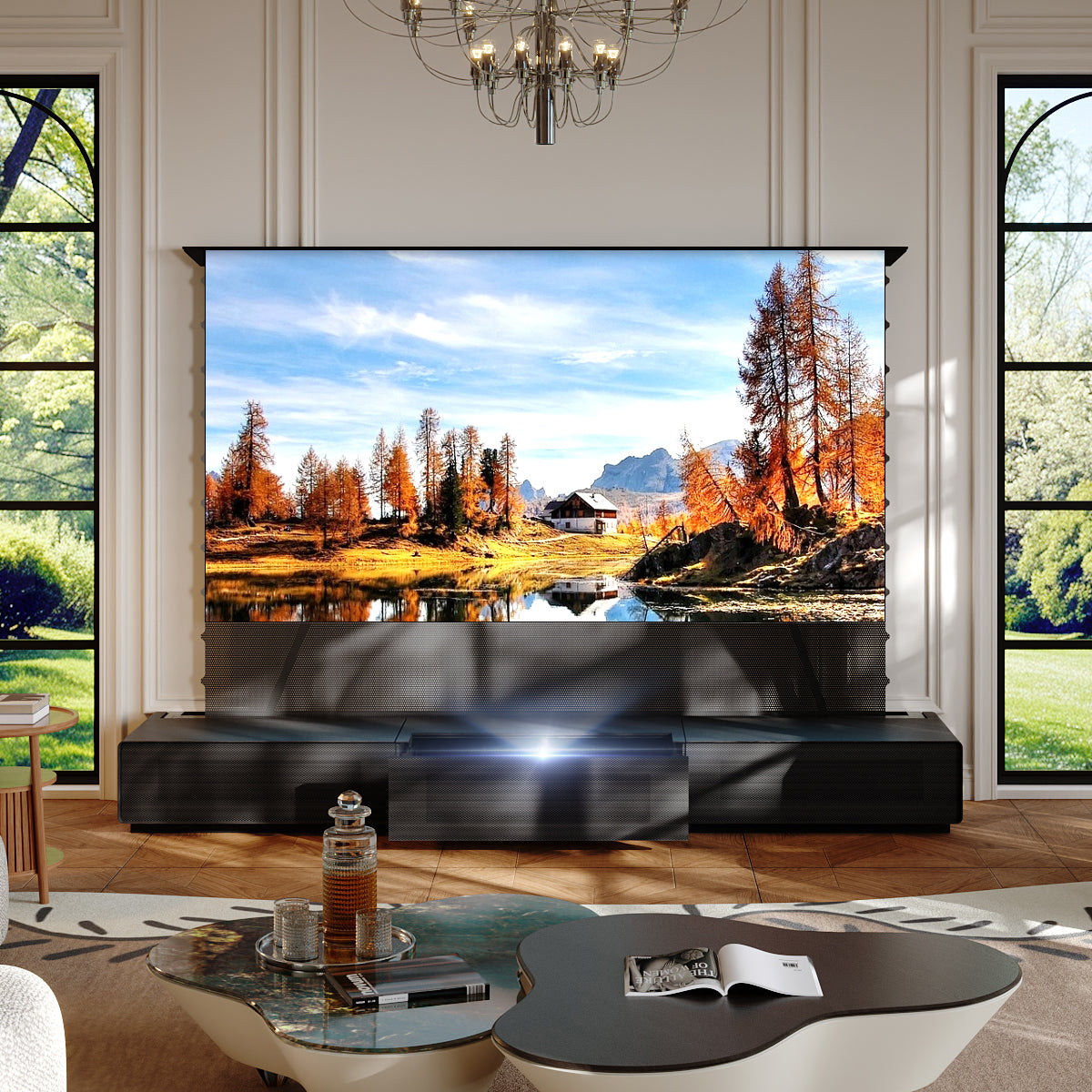Shore Wood Grain TV Cabinet for Ultra Short Throw Projector (Pre-Assem